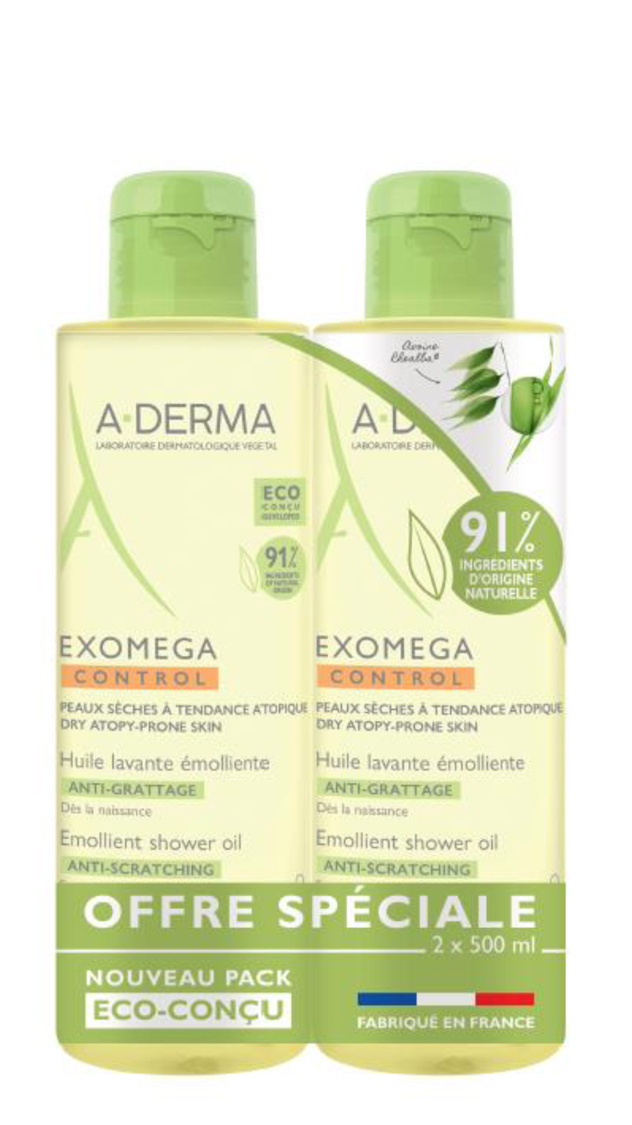 А-ДЕРМА EXOMEGA CONTROL DUO емолиентно душ-олио за суха кожа, склонна ...